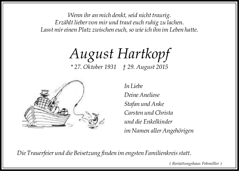 Traueranzeigen von August Hartkopf | Trauer-Lüneburg.de