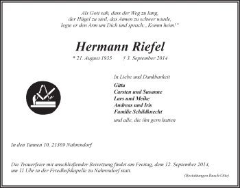 Traueranzeigen von Hermann Riefel | Trauer-Lüneburg.de
