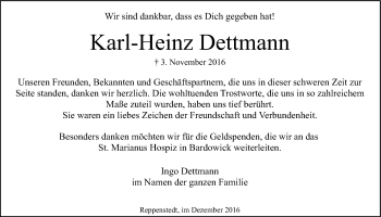 Traueranzeigen von Karl-Heinz Dettmann | Trauer-Lüneburg.de