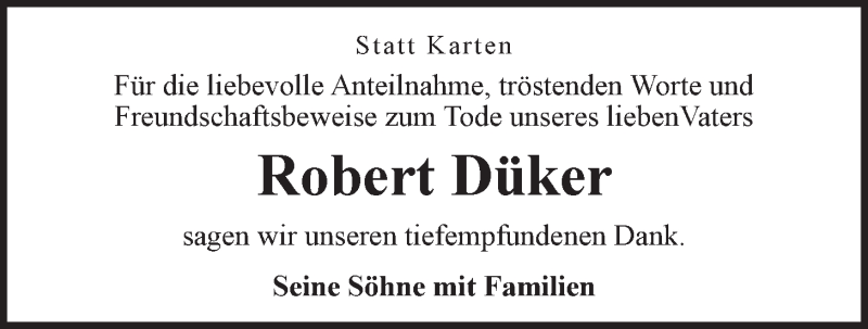 Traueranzeigen von Robert Düker | Trauer-Lüneburg.de