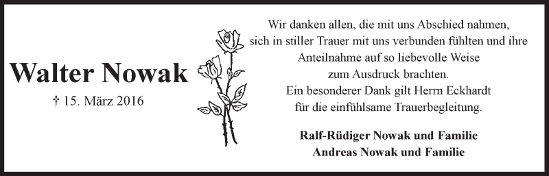 Traueranzeigen von Walter Nowak | Trauer-Lüneburg.de
