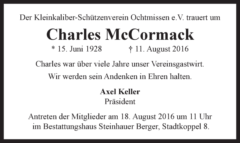 Traueranzeigen von Charles McCormack | Trauer-Lüneburg.de