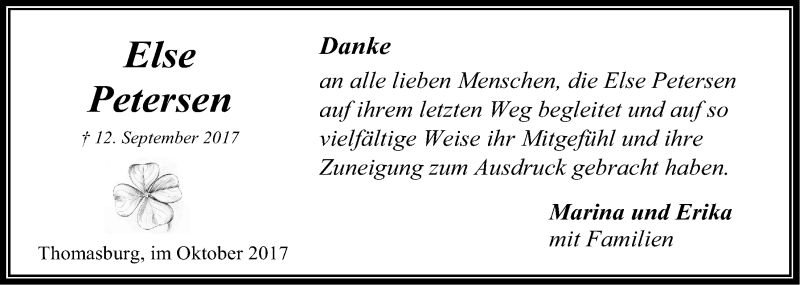 Traueranzeigen von Else Petersen | Trauer-Lüneburg.de