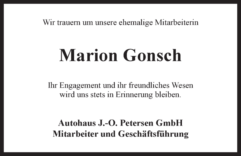 Traueranzeigen von Marion Gonsch | Trauer-Lüneburg.de