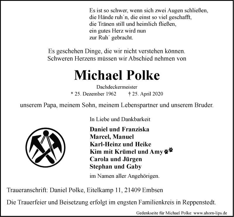 Traueranzeigen von Michael Polke | Trauer-Lüneburg.de