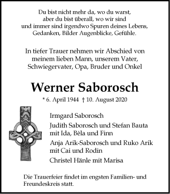 Traueranzeigen von Werner Saborosch | Trauer-Lüneburg.de