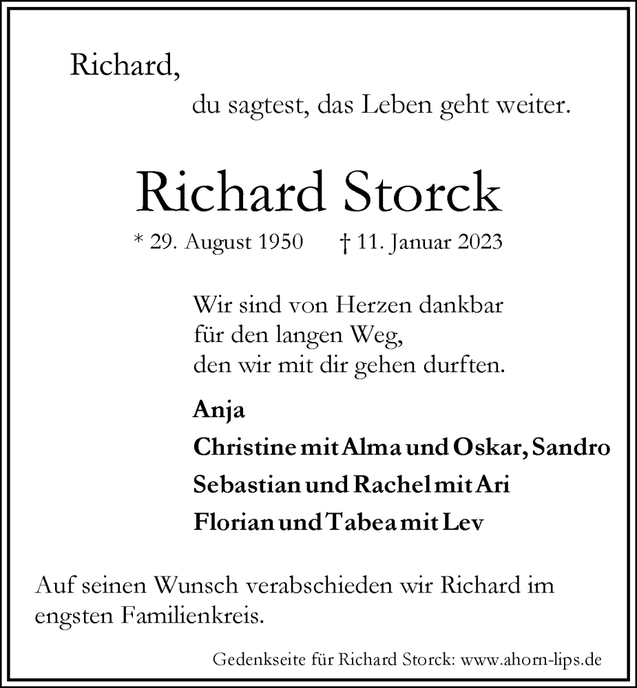 Traueranzeigen von Richard Storck | Trauer-Lüneburg.de