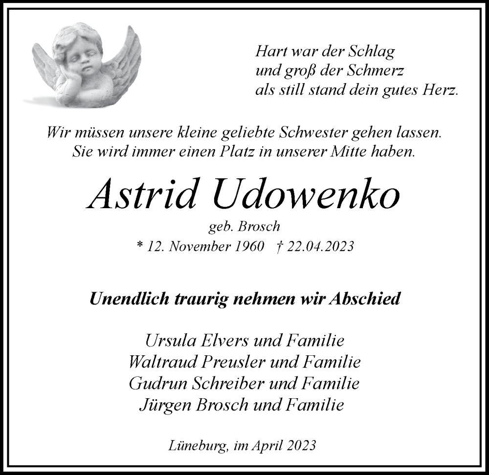 Traueranzeigen von Astrid Udowenko | Trauer-Lüneburg.de
